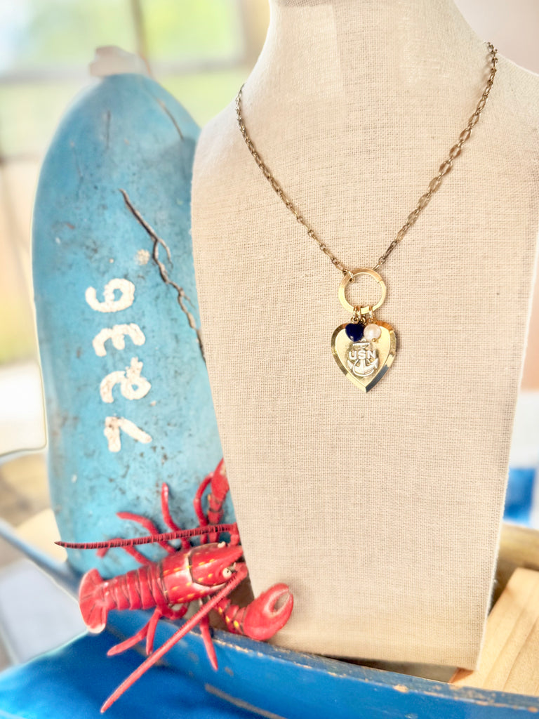 US NAVY Heart Locket Antique Watch Chain Charm Necklace - Seacraft Col ...